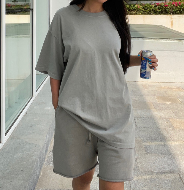 Men and women European and American simple high street solid color gray ...