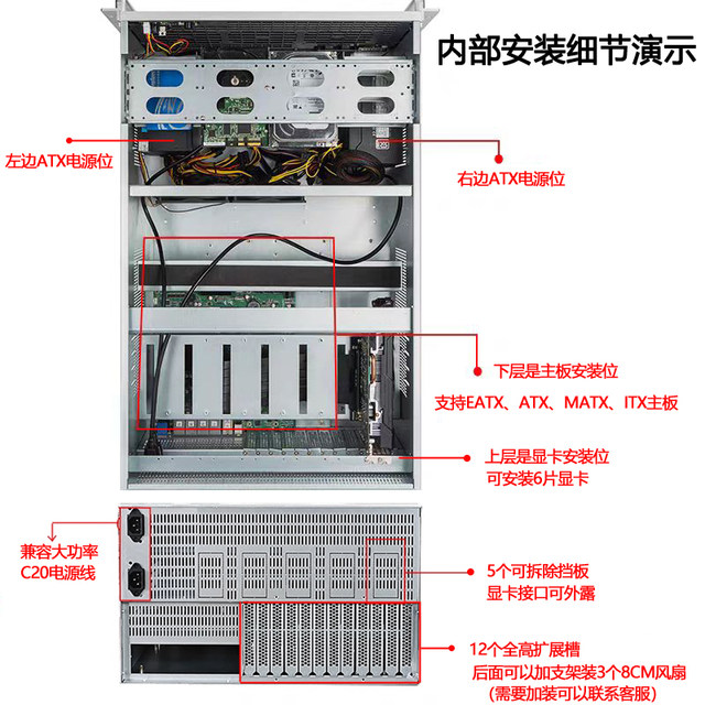 6U industrial control chassis 4090 graphics card 12 slot multi-GPU dual ...