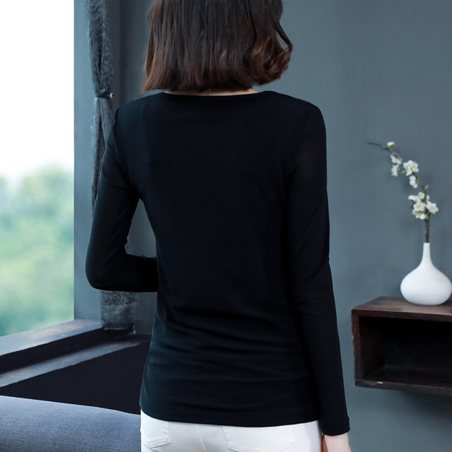 Large size double-layer mesh base shirt for women high-end fat mm long ...