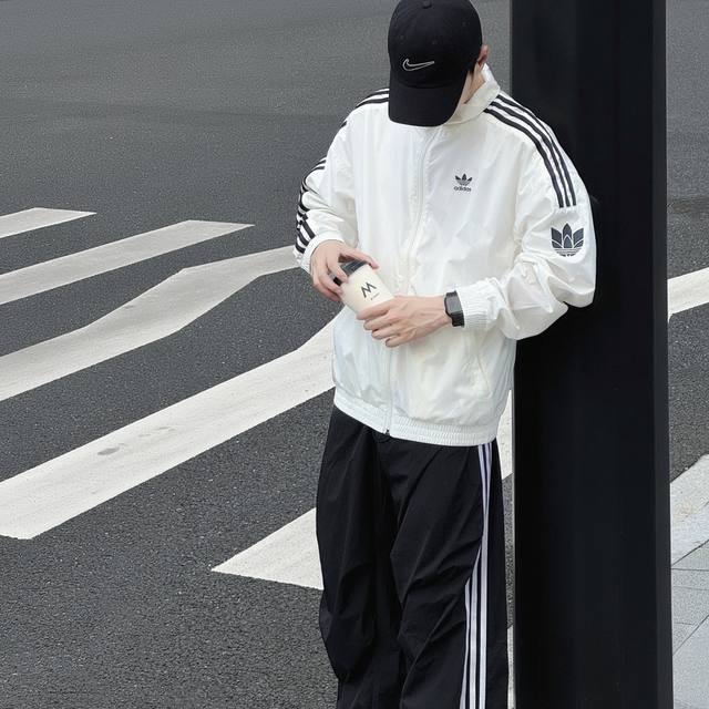 adidas/Adidas couples retro style woven stand collar jacket sun ...