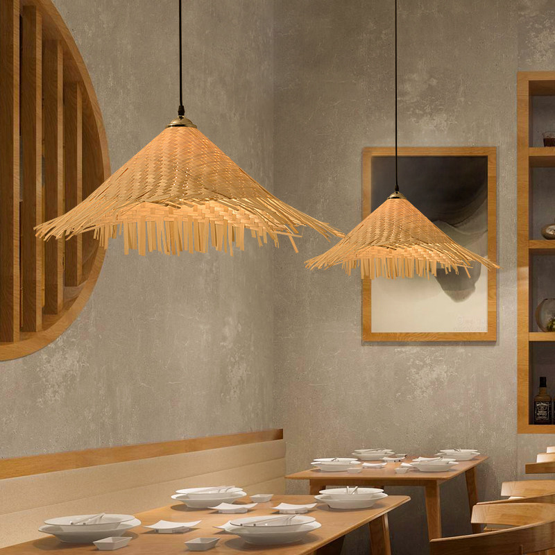 Bamboo Art Straw Hat Chandelier for Farmhouse Restaurant Decor