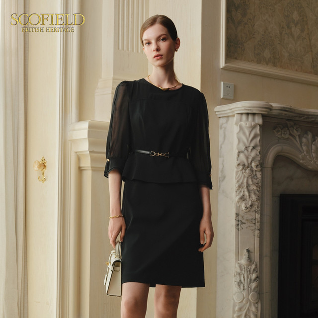 Scofield women's fake two-piece elegant quarter-sleeved dress ...