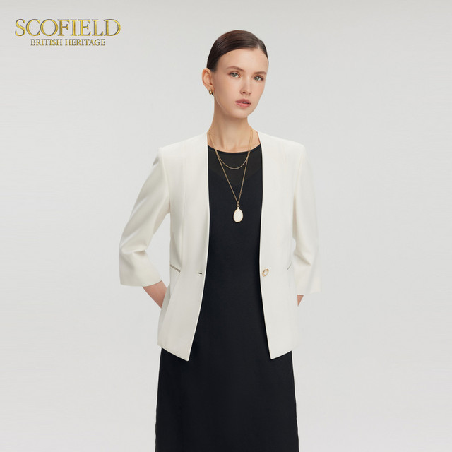 Scofield women's simple V-shaped collarless suit jacket 2025 summer new ...