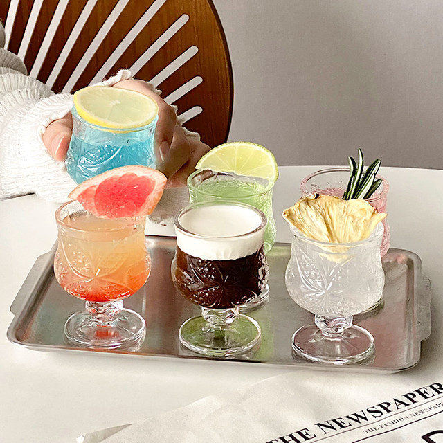 Creative retro engraved glass mini fruit wine glass shot cup set ...