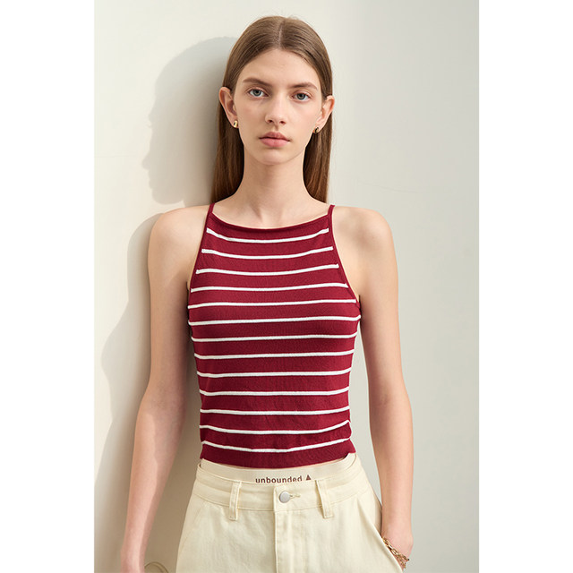 AMII2024 Summer new French contrasting color striped knitted camisole ...