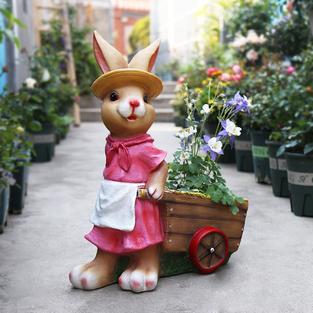 Outdoor garden landscaping layout cartoon resin rabbit flower vat ...