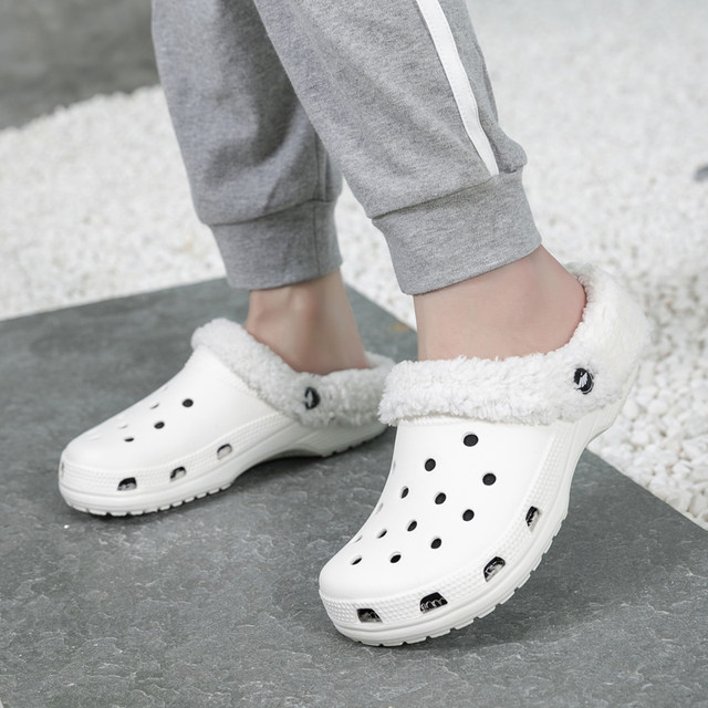 Plush velvet Crocs Women's Autumn and Winter Cute Baotou Bag Heel Furry ...