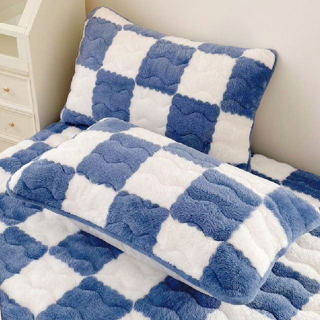 Milk coral velvet pillow case a pair of chess panels thick pillow ...