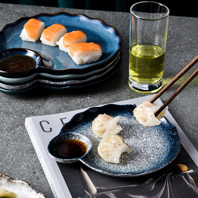 Creative dumpling plate with vinegar disc ceramics simple tableware ...