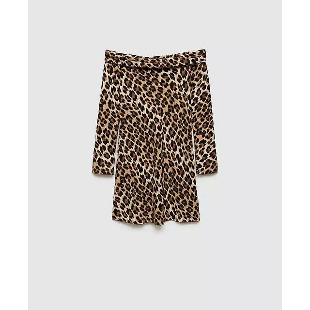 MANGO leopard print off-the-shoulder dress women's clothing women's ...