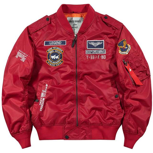 UOD tide brand red flight jacket male retro embroidery baseball couple ...