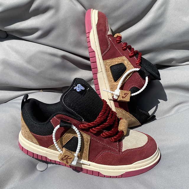 Niche original design bread shoes retro burgundy men's shoes 2024 ...