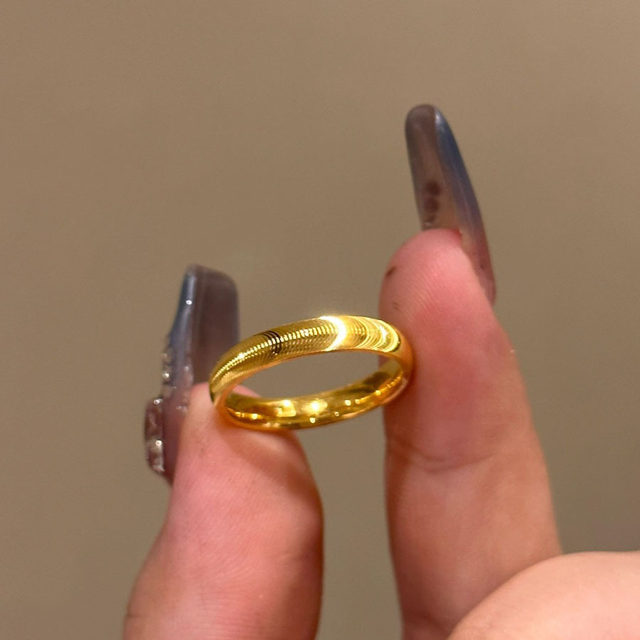 Simulated Gold Cat Eye Ring 2025 New Hot Light Luxury Wrinkle Ring Blasting Solid Glossy Couple Ring