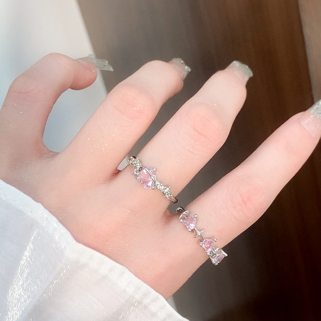 Barbie Pink Diamond Love Ring Female Niche Design High-end Open Ring ...