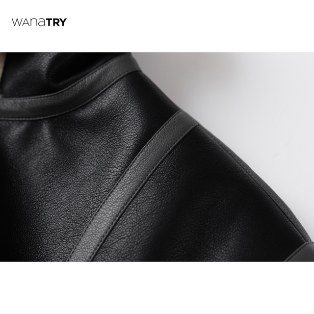 wana try coat warm women's autumn and winter new loose lapel splicing ...