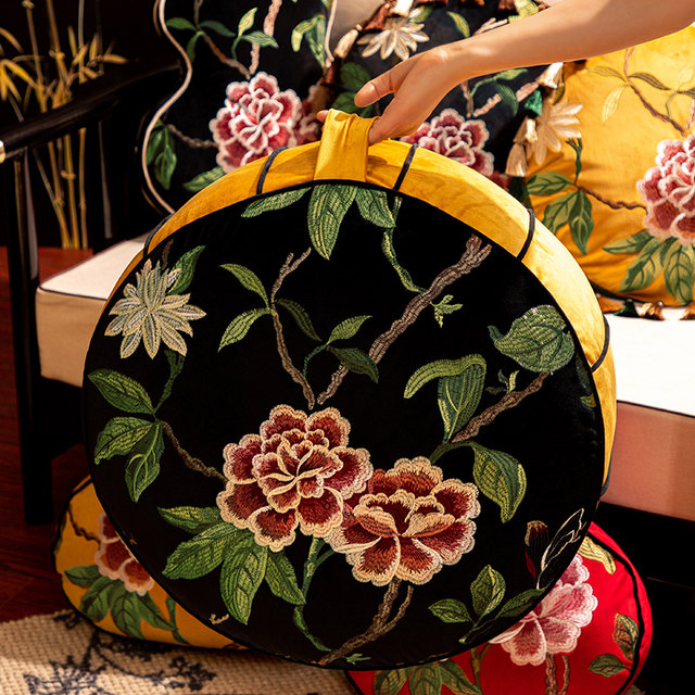 Chinese style cushion round embroidery medieval foot reading floor mat ...