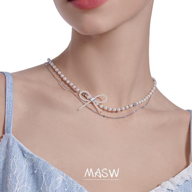 MASW Ma Xiu original design Sweet bow pearl necklace personalized ...