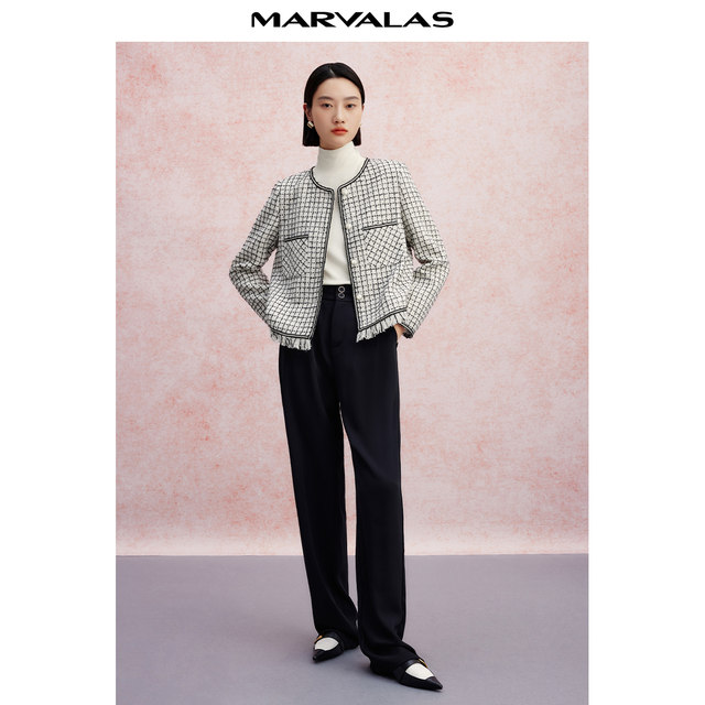 Mandeshi Little Flavor Style Jacket 2025 Autumn New Long Sleeve Plaid ...