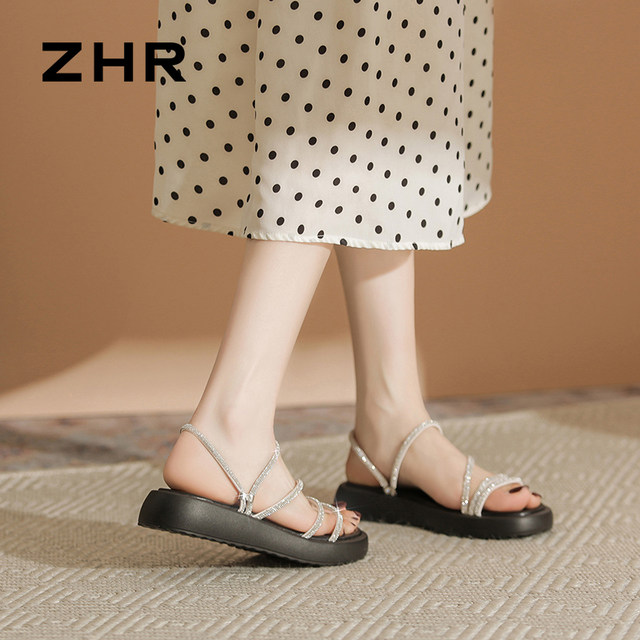 ZHR two-wear sandals for women in summer 2025 new rhinestone thick ...