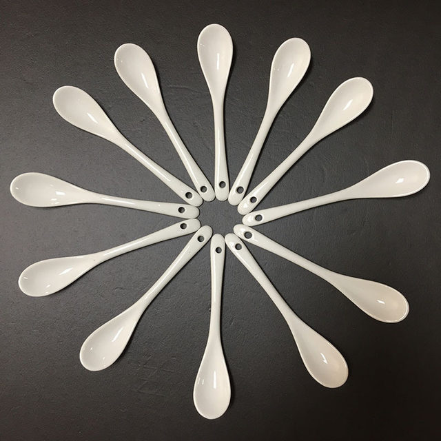 Ceramic coffee spoon seasoning mixing spoon pure white kitchen ...