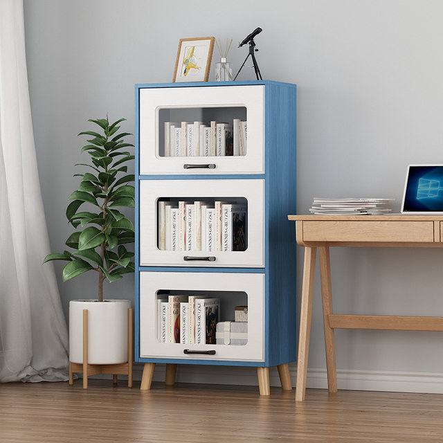 Nordic bookcase with glass cabinet door study bookshelf bookcase dust ...