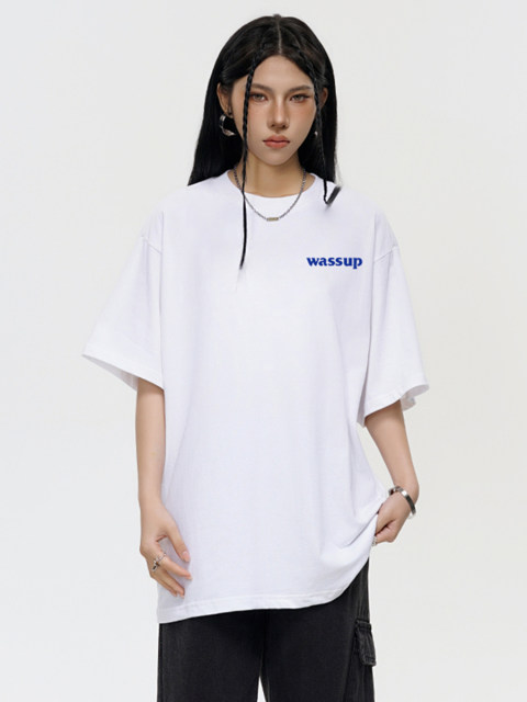 WASSUP American trendy brand couple short-sleeved T-shirt women's ...