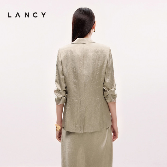 LANCY/Langzi 2025 summer new style of 7-quarter sleeve women's high-end acetic acid blazer