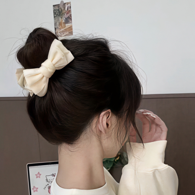 Beige bow bun head clip women's spring and summer temperament headdress ...