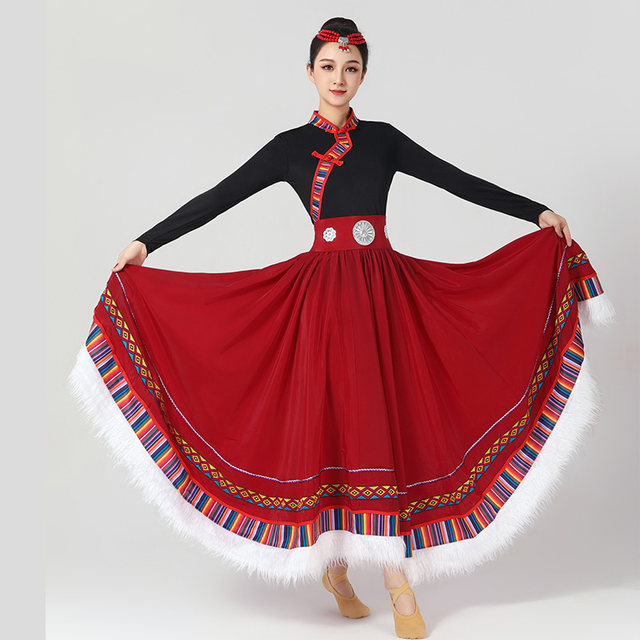Tibetan dance costume performance costume women 2023 new top art exam practice big skirt square ...