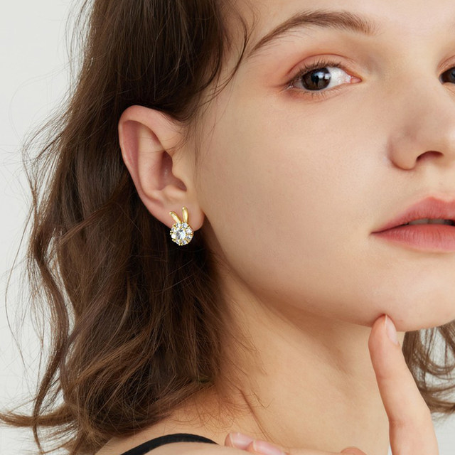 Can rotate vermiculite rabbit earrings without ear pierced ear clip ...