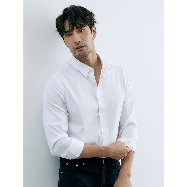 Korean style high-end business formal black shirt handsome commuting no ...