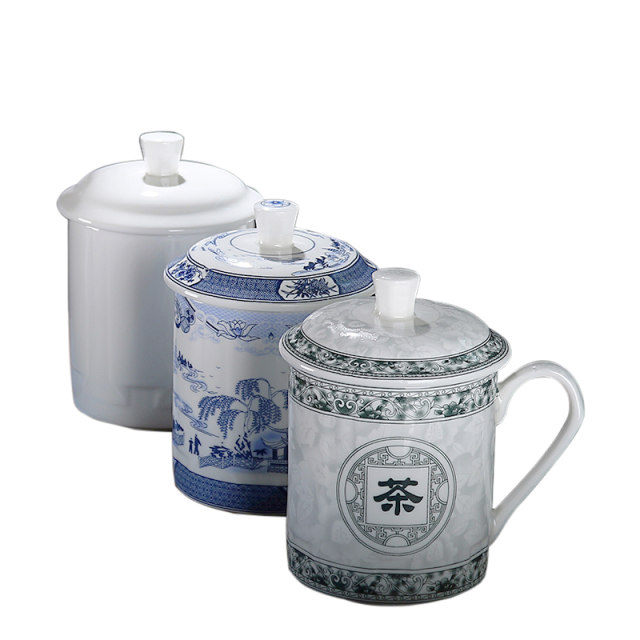 Large -capacity blue and white boss cup Jingdezhen ceramic cup office ...