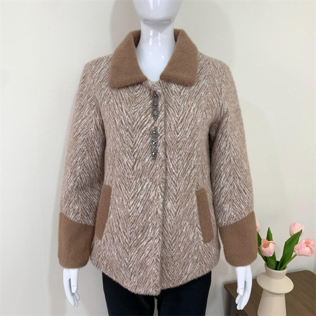 Mom's 2025 autumn and winter new mink jacket with wool top for middle ...