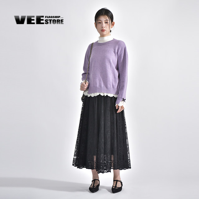 VEE winter new style of atmosphere wool lace round neck fake two-piece ...
