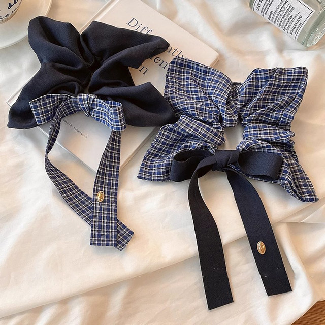 Korean denim plaid square scarf large intestine hair ring 2025 new ...