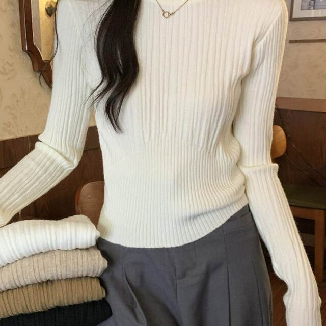 Chic slim fit round neck bottoming shirt for women 2025 early bird new ...