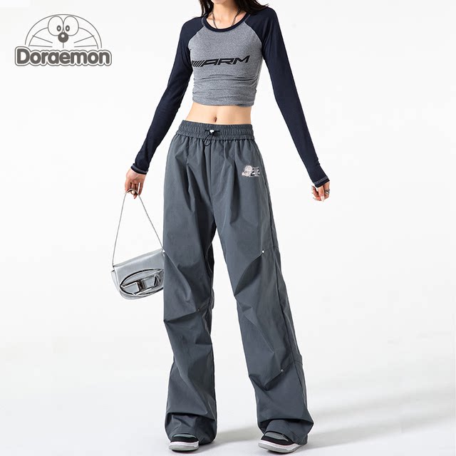 DORAEMON/Doraemon studded pleated high-waist slim straight casual ...