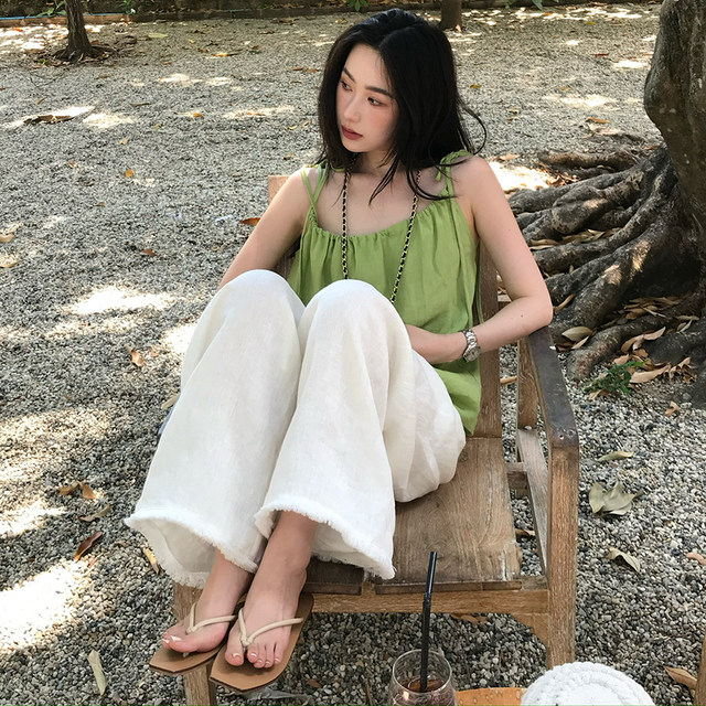 isaro uu green head ~ white and pleated lace-up freely wear 100 linen ...