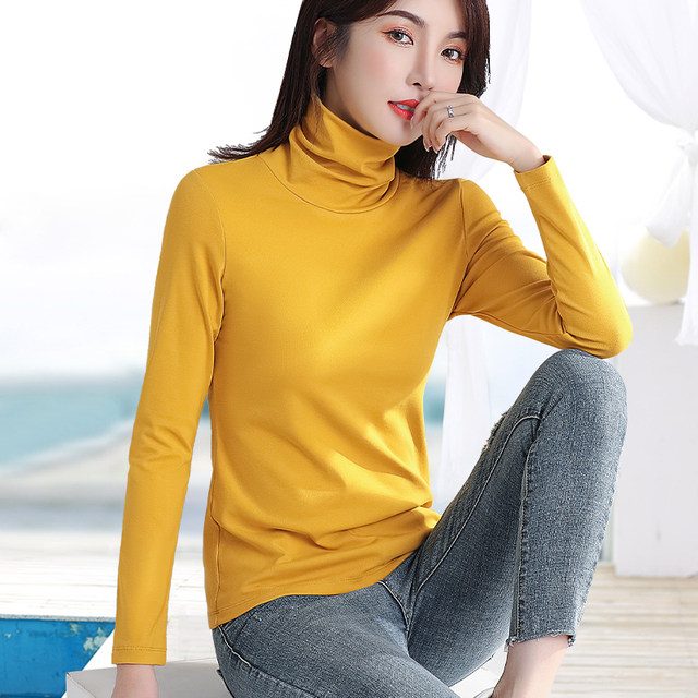 Ribbed cotton pile collar bottoming shirt for women in spring and ...