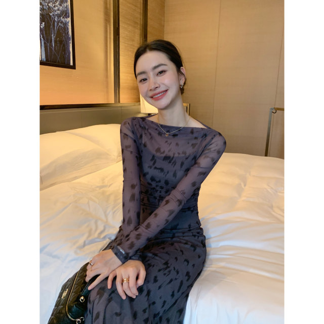 Maven Lin high-end printed knitted skirt mesh one-shoulder dress for ...