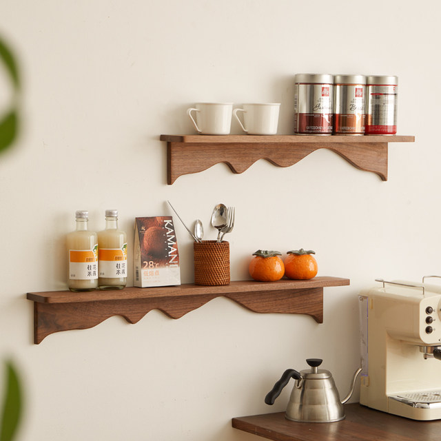 Solid wood wall storage rack, one-piece partition board, black walnut ...