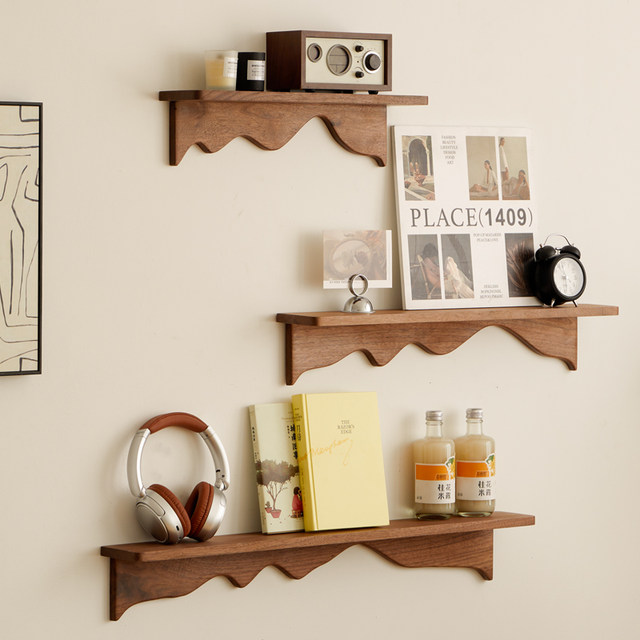 Solid wood wall storage rack, one-piece partition board, black walnut ...