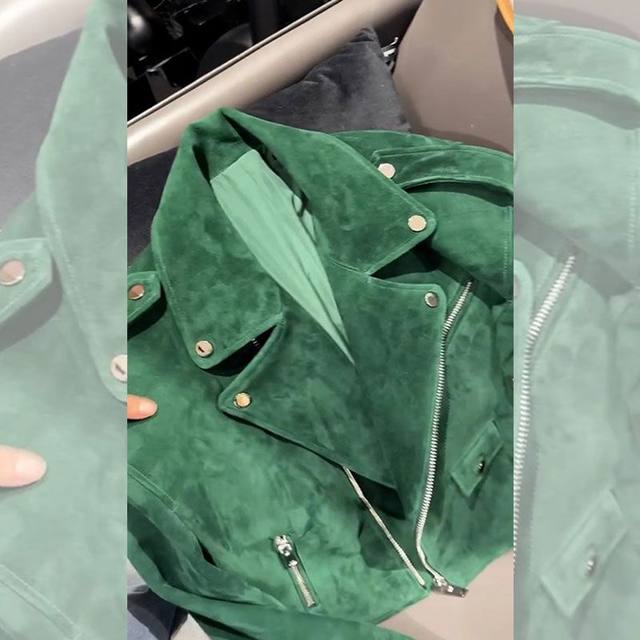 2024 autumn and winter new retro green arcade motorcycle style leather ...