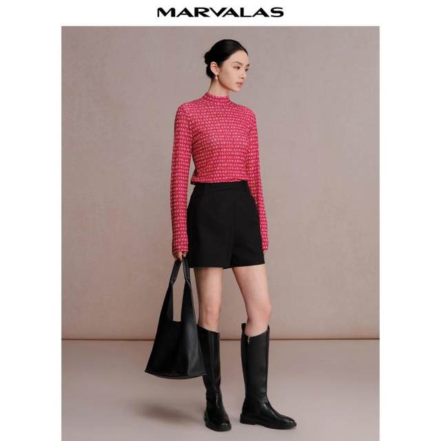 Mande poetry regular small shirt 2024 Winter new elastic half -high ...