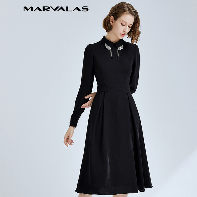 Mande Shi high waist thin dress 2024 autumn new style simple atmosphere ...