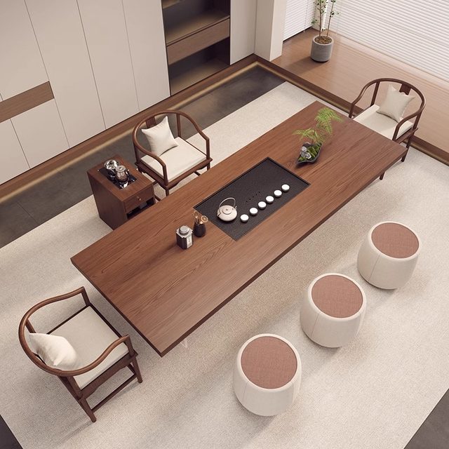 New Chinese-style large-panel solid wood tea table and chair ...