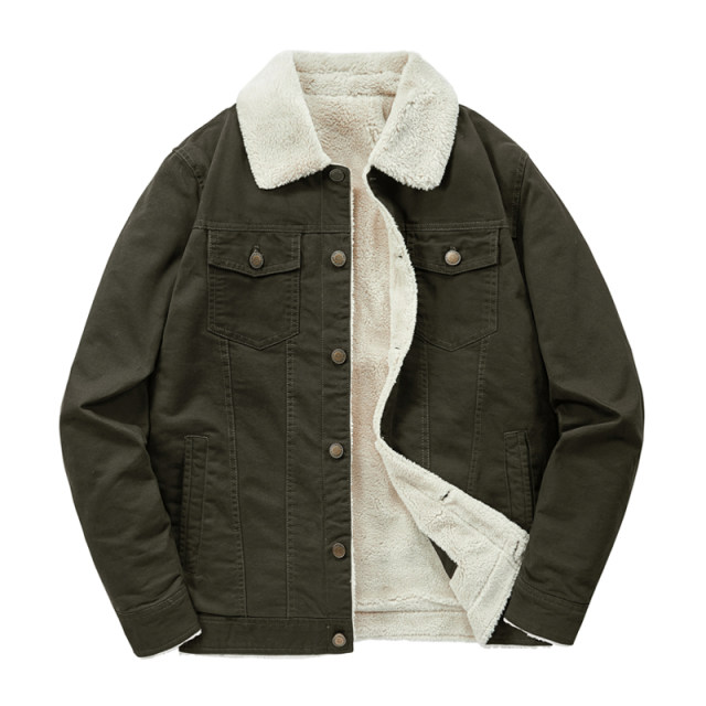 Cotton coat men's winter plus velvet thickened American work jacket ...