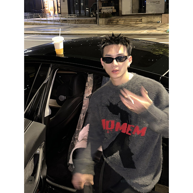 PLTH*mink hair sweater, men's autumn and winter retro people, letters ...
