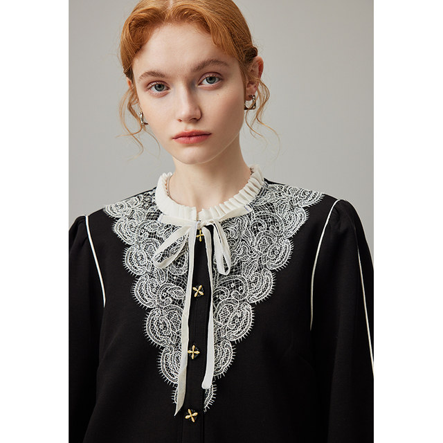 DFVC long -sleeved heavy workers embroidered base dress black A -line ...