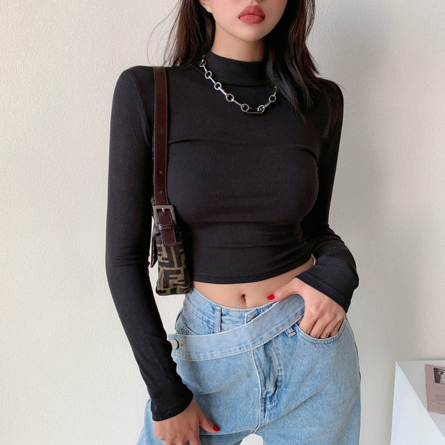 liviahome American half -high -collar versatile bottom shirt women's ...